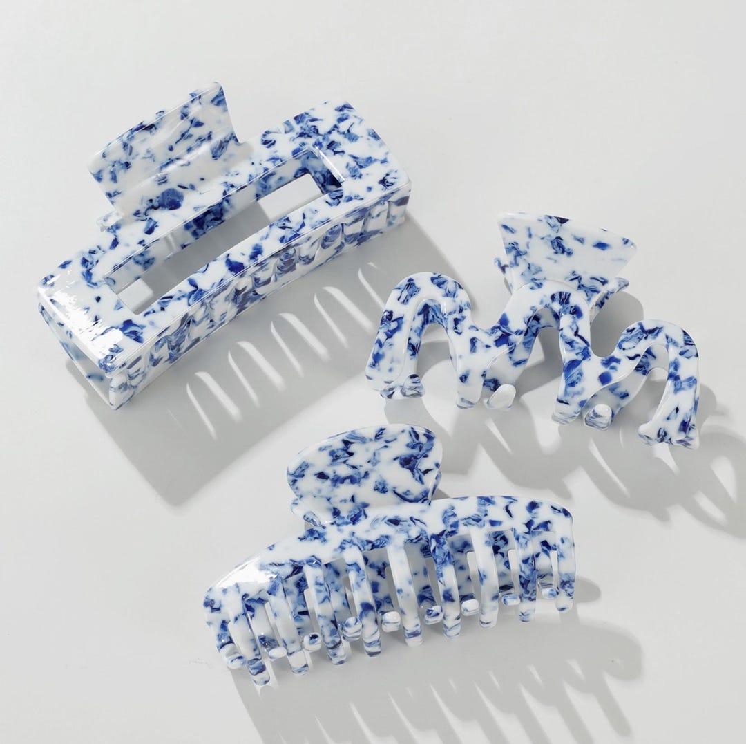Coastal Blue Large Assorted Hair Claw Clips – Eco-friendly Cellulose ...