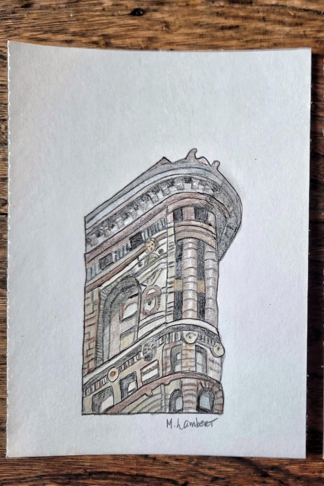 Framed Architectural Building Original Pencil Drawing Flatiron Building ...