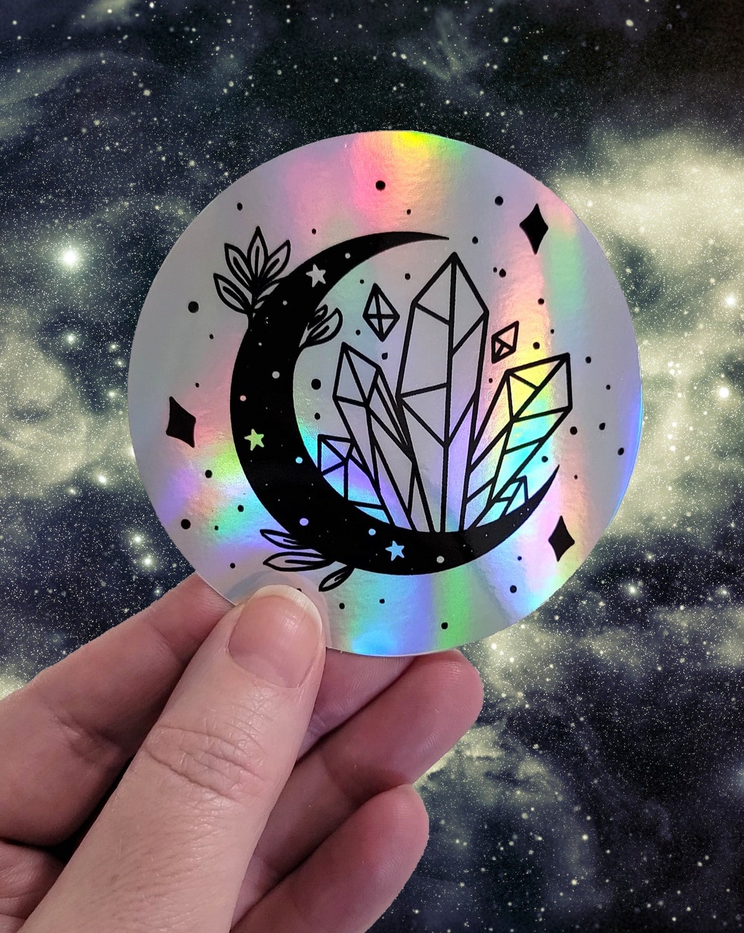 3 Crystal Moon and Stars Holographic Sticker Printed Vinyl Decals ...