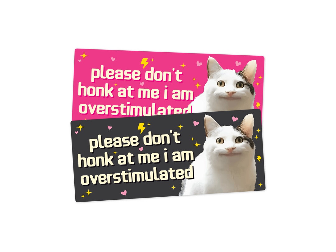 Overstimulated Goofy Cat | 7x3 Vinyl Decal | Hilarious Car Sticker ...