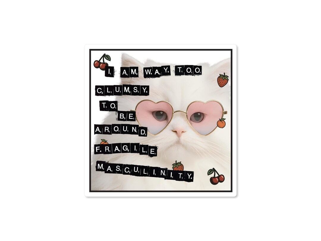 Clumsy Cat Feminist Sticker – Fragile Masculinity Vinyl Decal - Etsy
