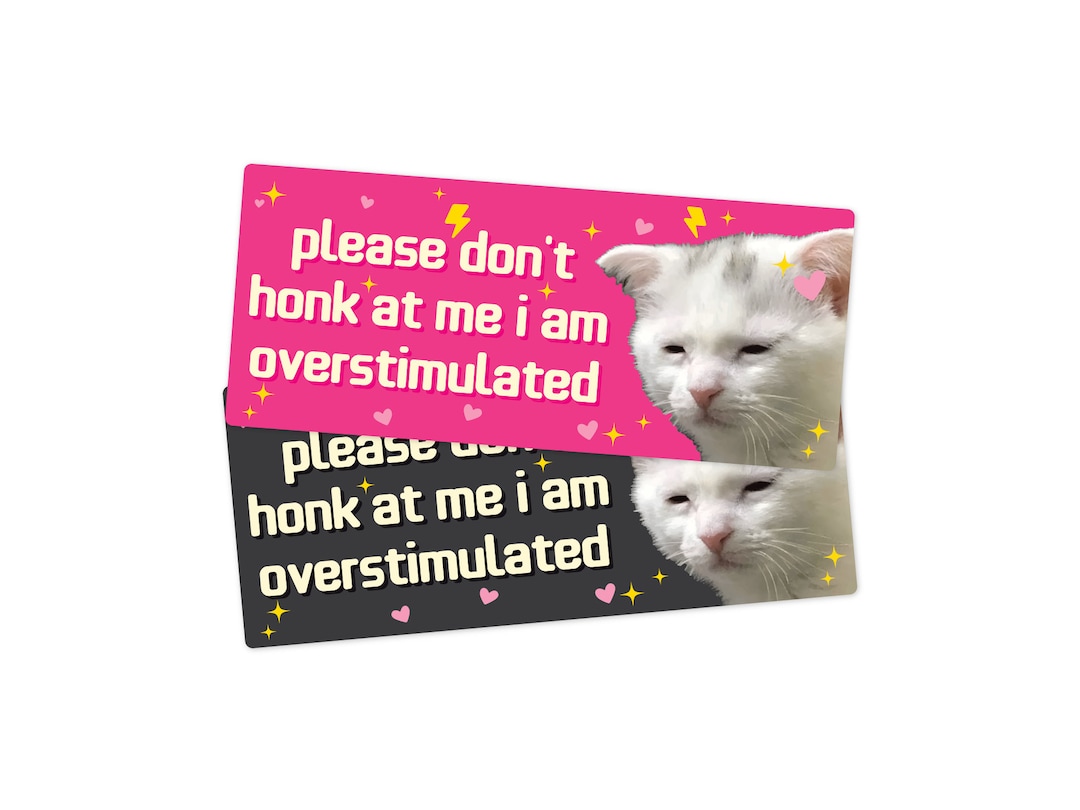 Overstimulated Sad Cat Funny Bumper Sticker or Magnet 7x3" - Etsy