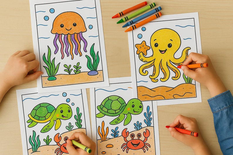 Ocean Adventure Coloring Pages for Kids, Printable Sea Life Activity ...