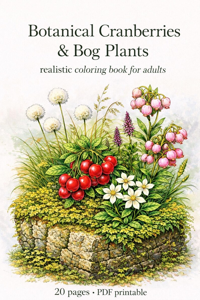 Botanical Cranberries & Bog Plants - Realistic Coloring Book for Adults ...