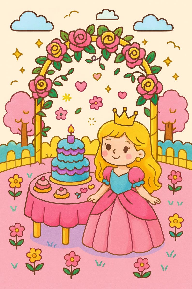 Princess Birthday Party Coloring Book for Kids| 20 Pages (printable) - Etsy