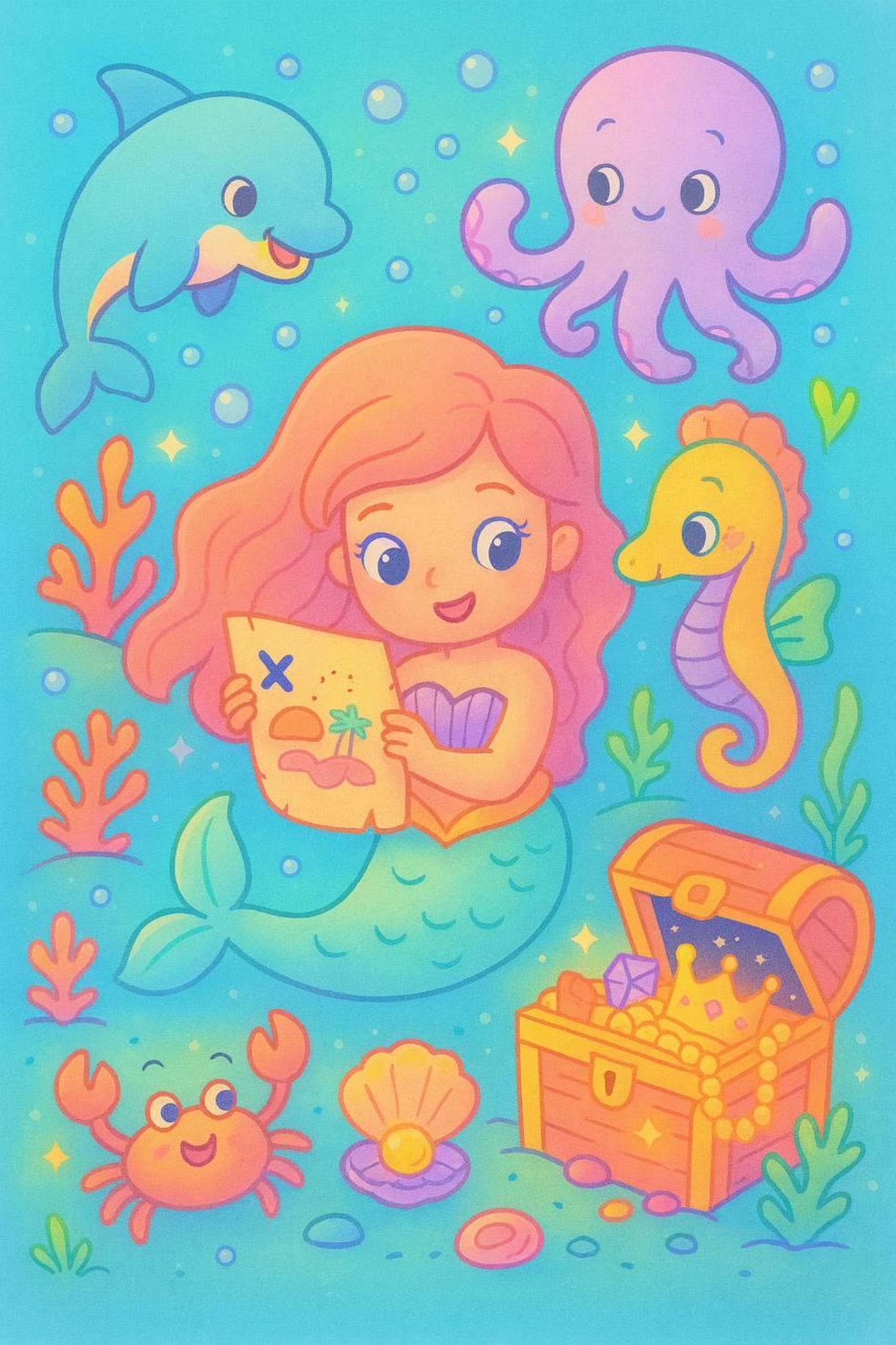 Treasure Chest Underwater Coloring Book for Kids – 20 Magical Ocean ...