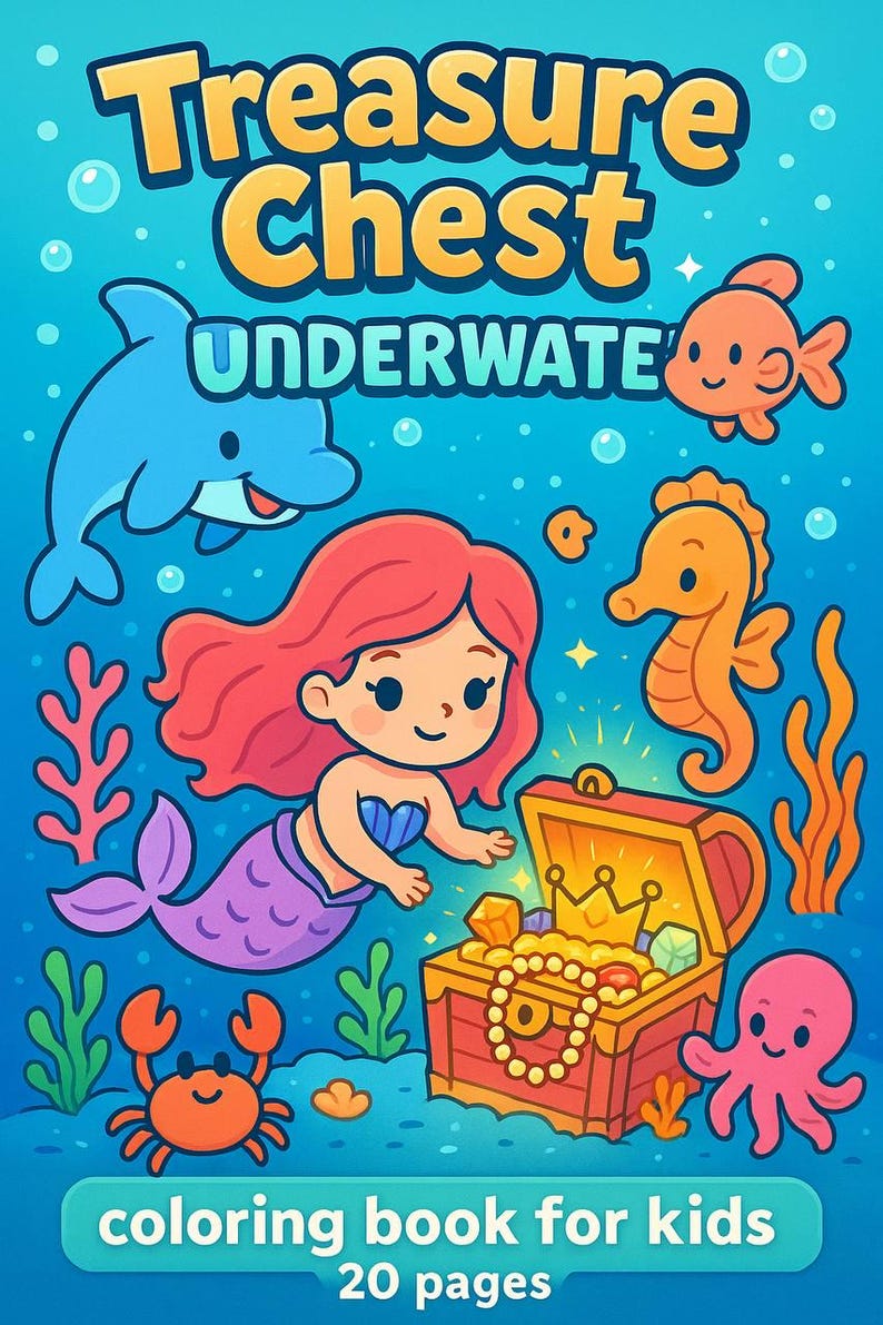 Treasure Chest Underwater Coloring Book for Kids – 20 Magical Ocean ...