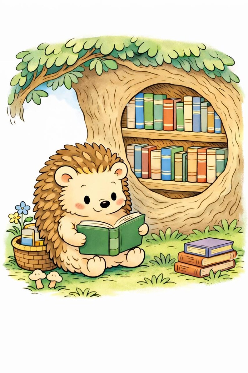 Hedgehogs Library – Cozy Reading Coloring Book for Kids | 20 Printable ...