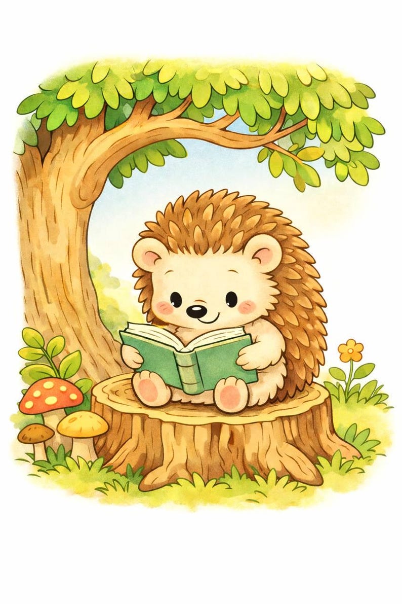 Hedgehogs Library – Cozy Reading Coloring Book for Kids | 20 Printable ...