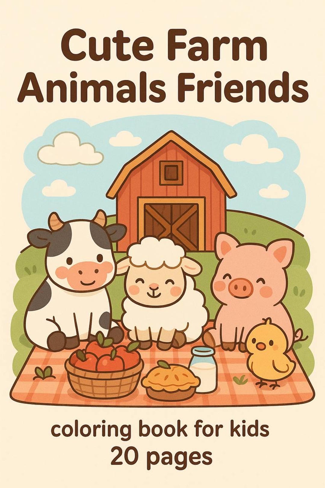 Cute Farm Animals Friends Coloring Book for Kids • 20 Pages • Printable ...