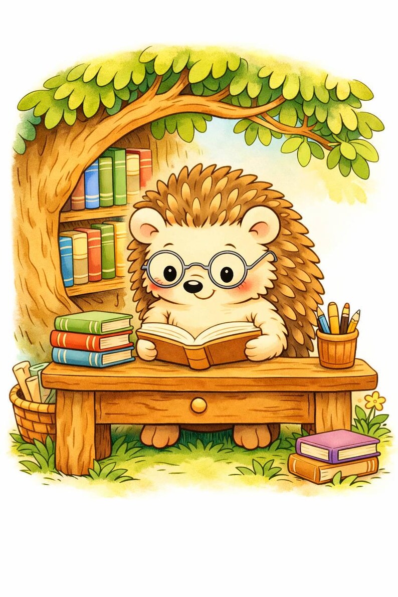 Hedgehogs Library – Cozy Reading Coloring Book for Kids | 20 Printable ...