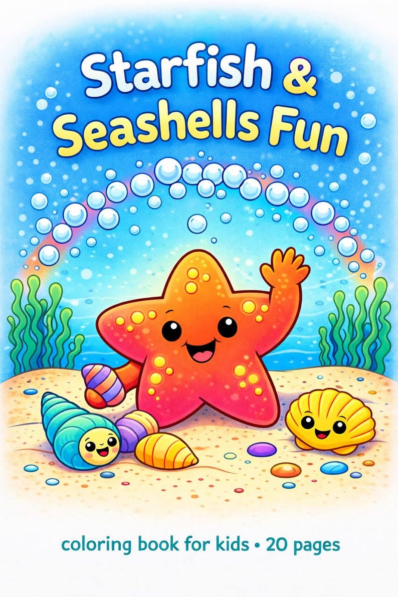 Starfish & Seashells Fun – Ocean Coloring Book for Kids | 20 Printable ...