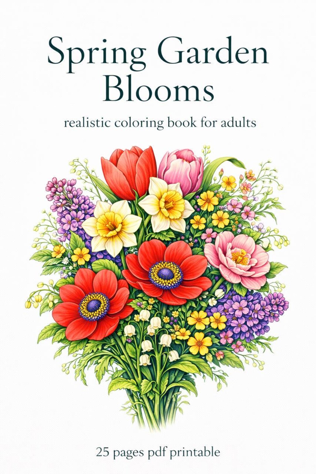 Spring Garden Blooms – Realistic Botanical Coloring Book for Adults ...