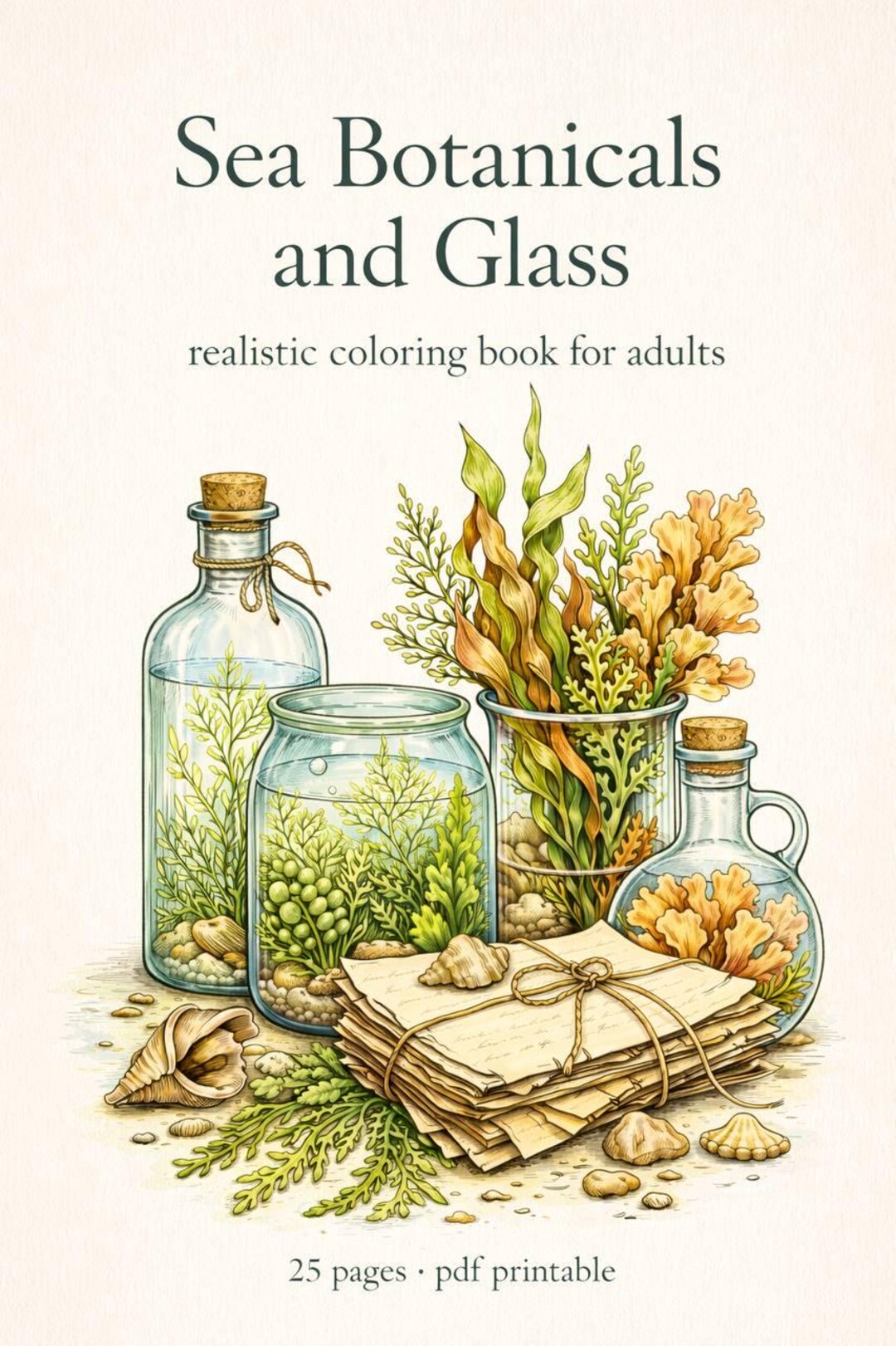 Sea Botanicals & Glass – Realistic Still Life Coloring Book for Adults ...