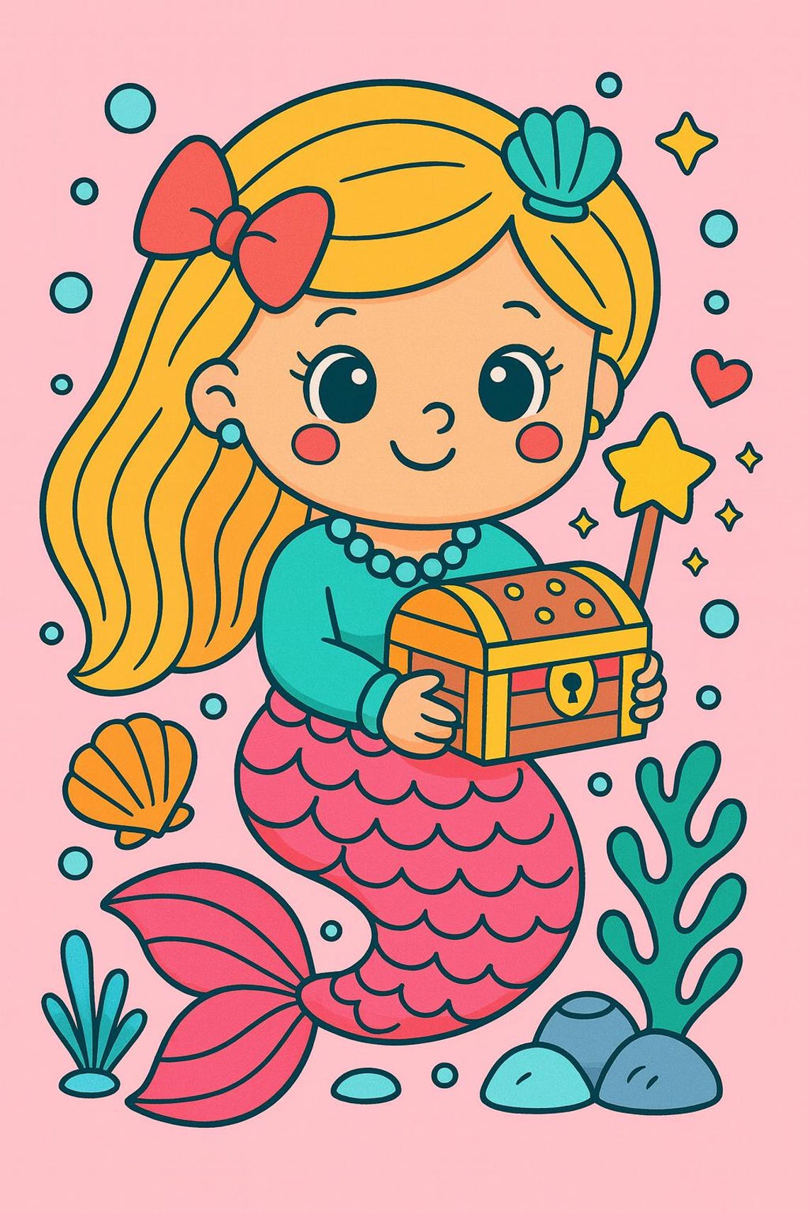 Mermaid Princesses Coloring Book for Kids: 20 Printable Pages (PDF) - Etsy