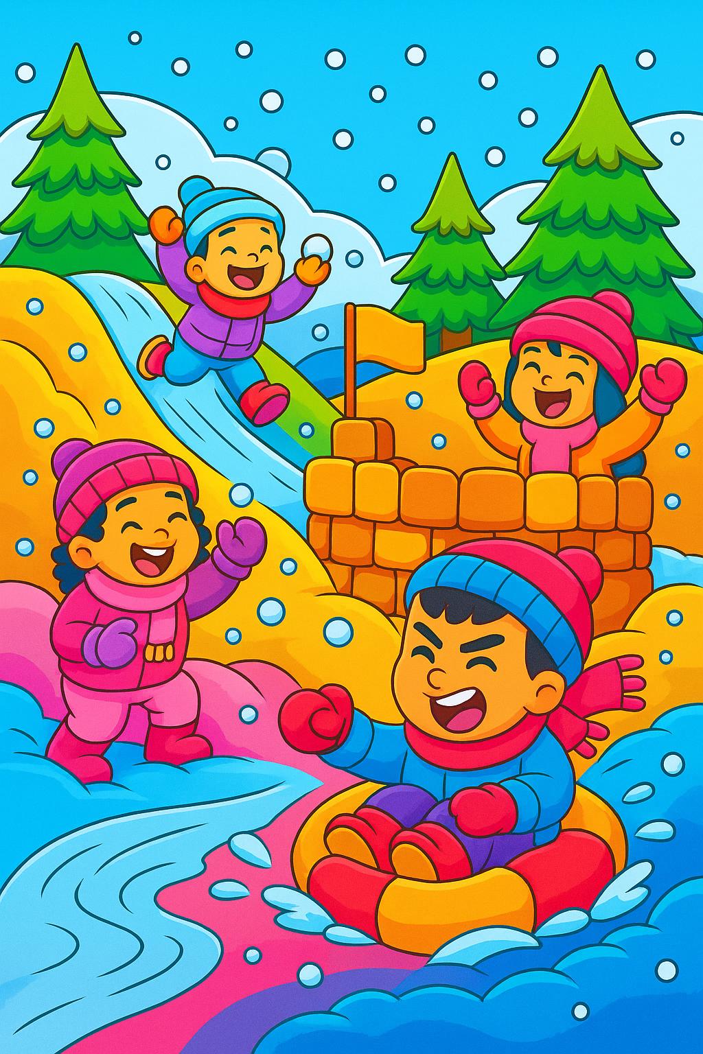 Winter Fun Coloring Book for Kids – Sledding, Snowballs (printable PDF ...