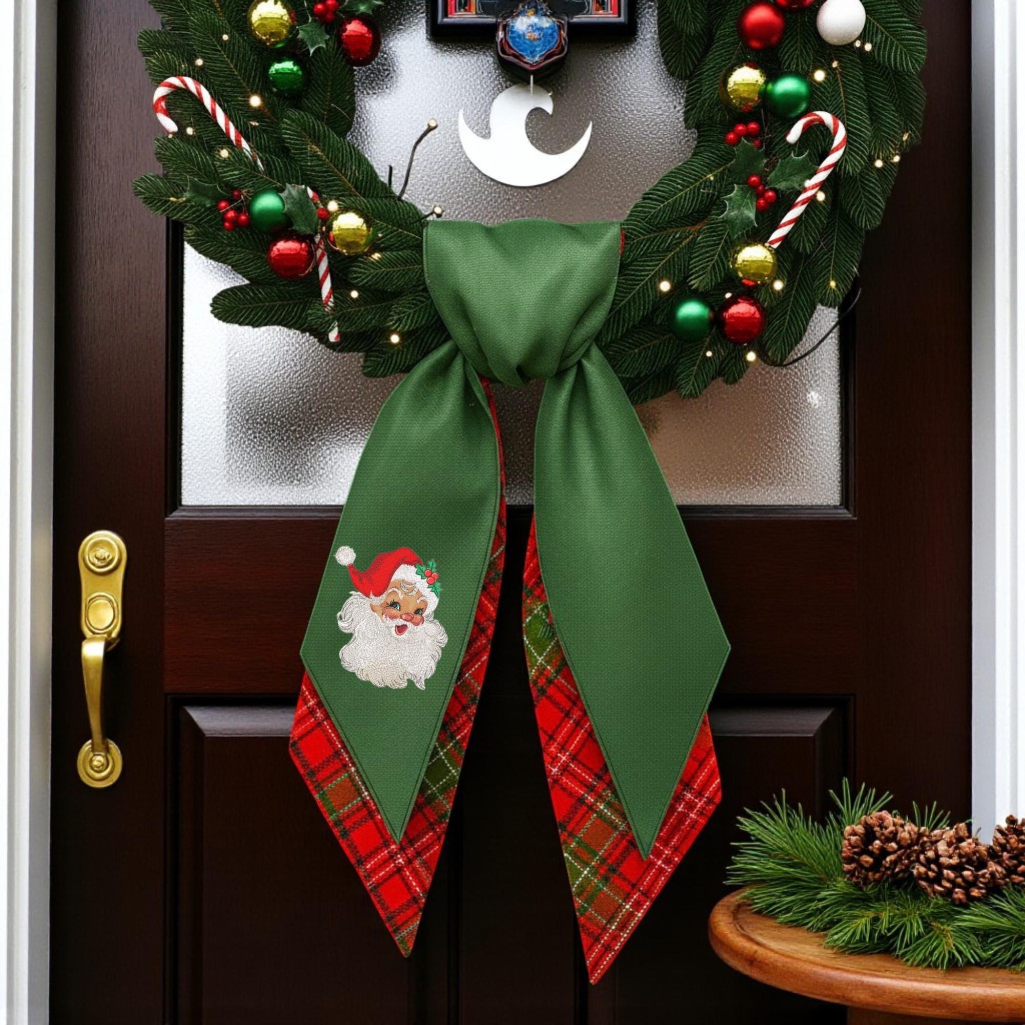 Santa Claus Vintage Embroidered Wreath Sash, Christmas Wreath Sash ...