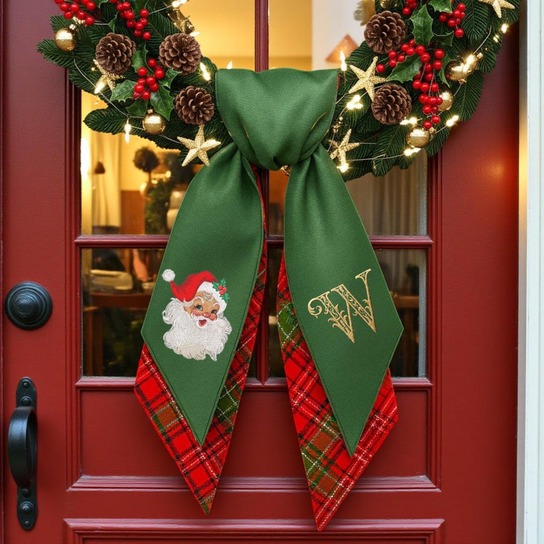 Santa Claus Vintage Embroidered Wreath Sash, Christmas Wreath Sash ...