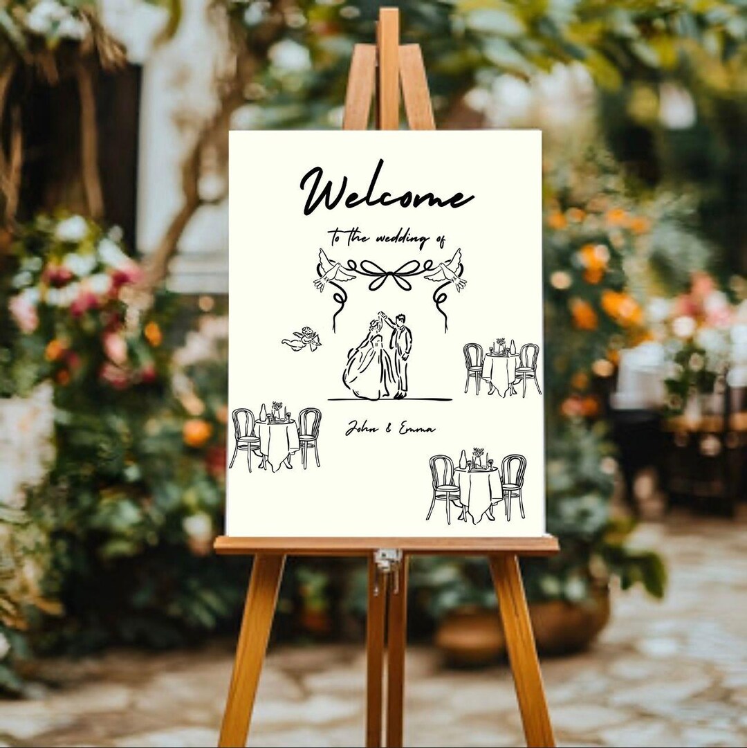 Classic Hand Drawn Style Wedding Sign and Itinerary Template - Etsy