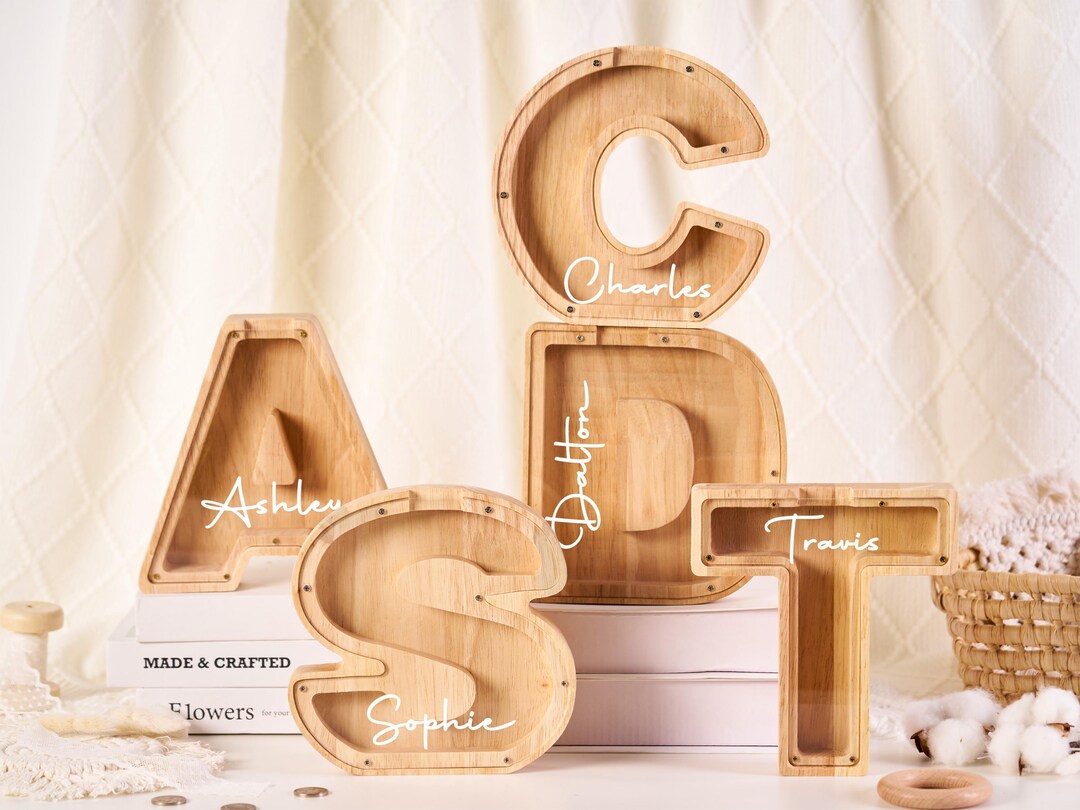 Personalized Wooden Letter Piggy Bank, Custom Name Coin Bank - Etsy