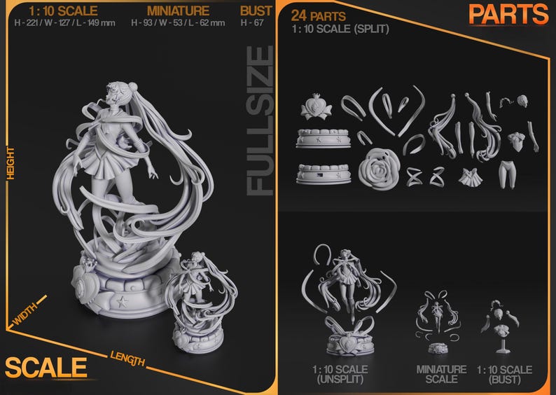 Sailor Cute Girl Moon STL 3D Print File | Magical Girl STL Figure ...