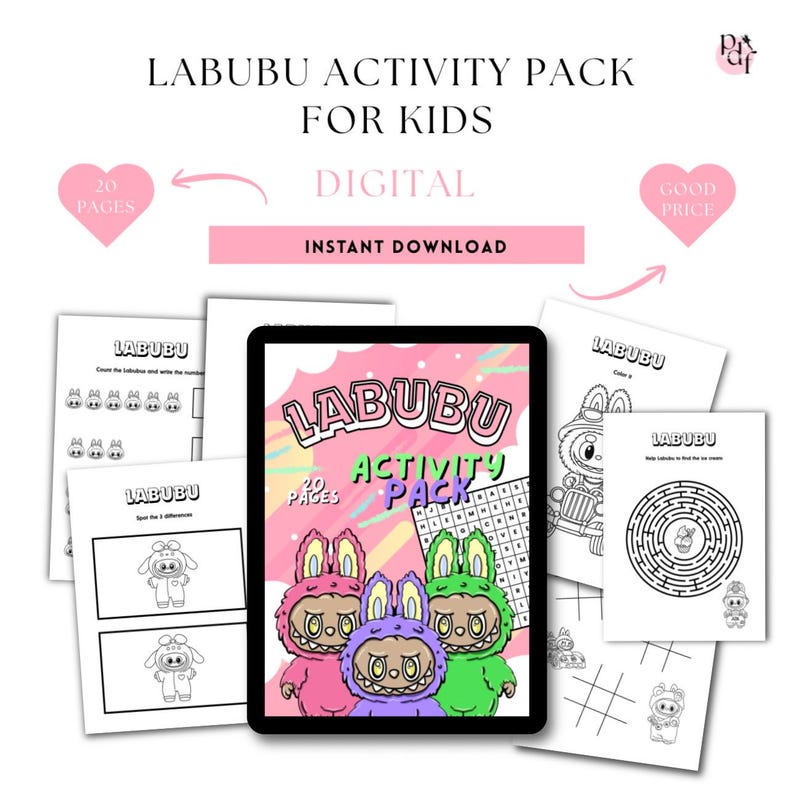 Labubu Activity Pack for Kids, Coloring, Educational Games & More, 20 ...
