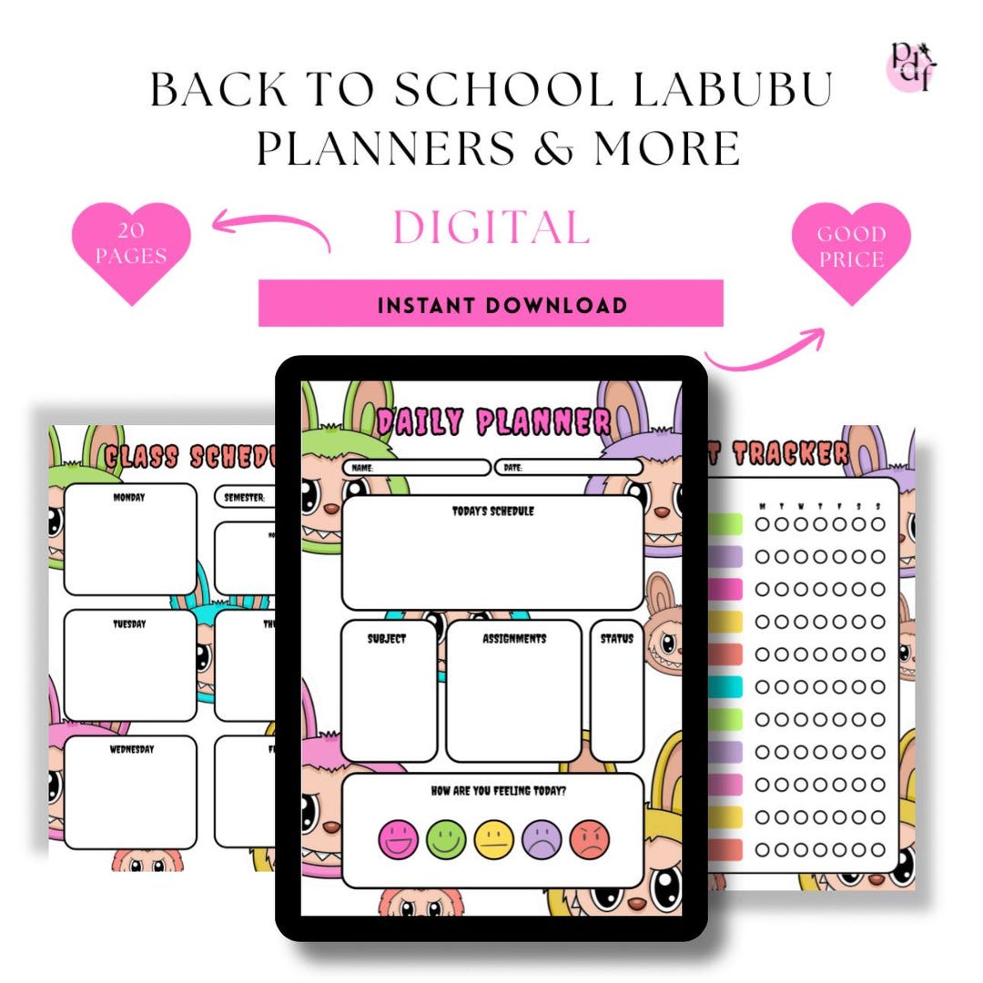 Labubu Planner Back to School Bundle, Calender & More, 20 Printable PDF ...