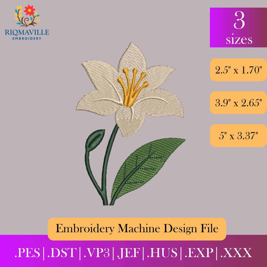 Cream Lily Embroidery Design | Botanical Machine Embroidery File ...