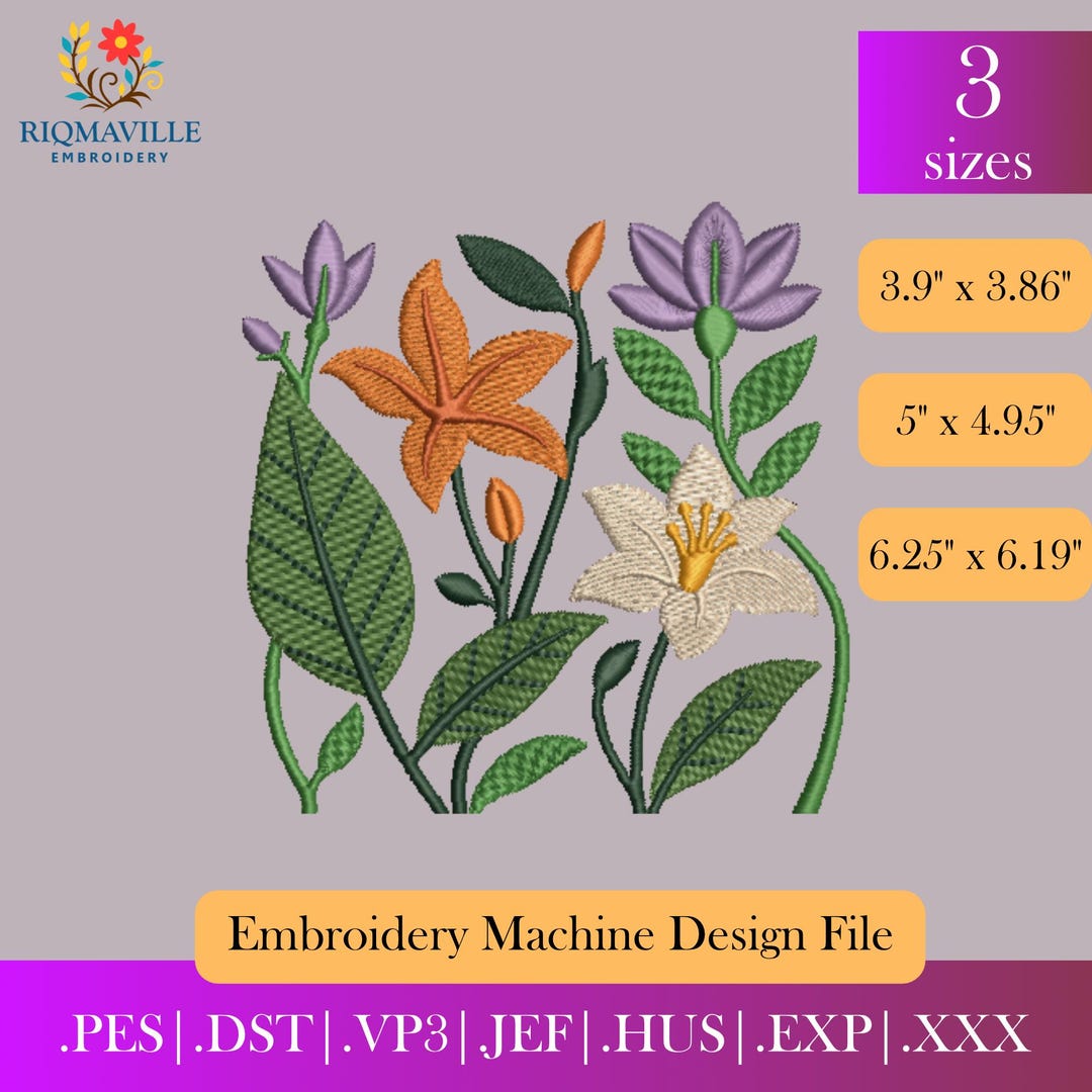 Lily Grove Embroidery Design | Botanical Machine Embroidery File ...