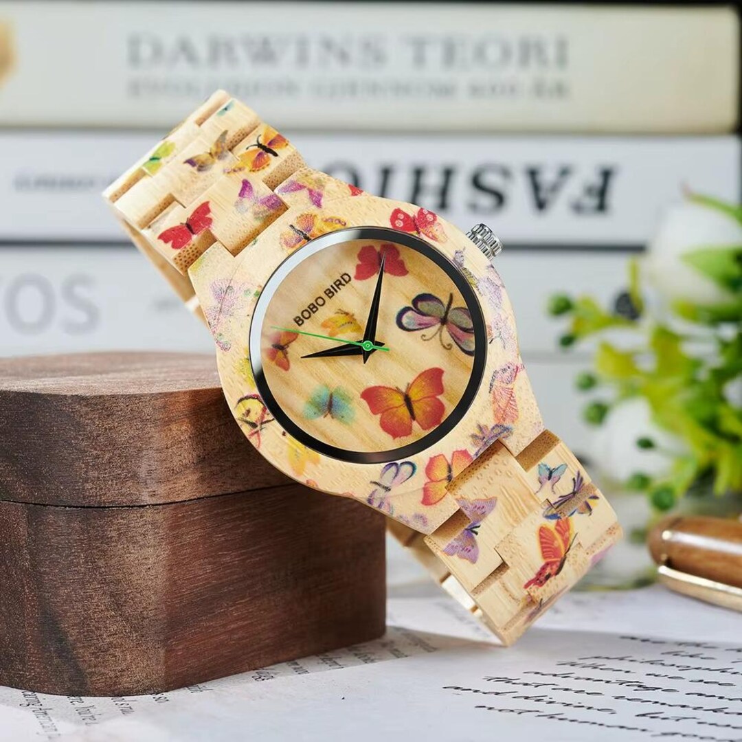 Women’s Butterfly Bamboo Watch – Eco-friendly Quartz Butterfly Design ...