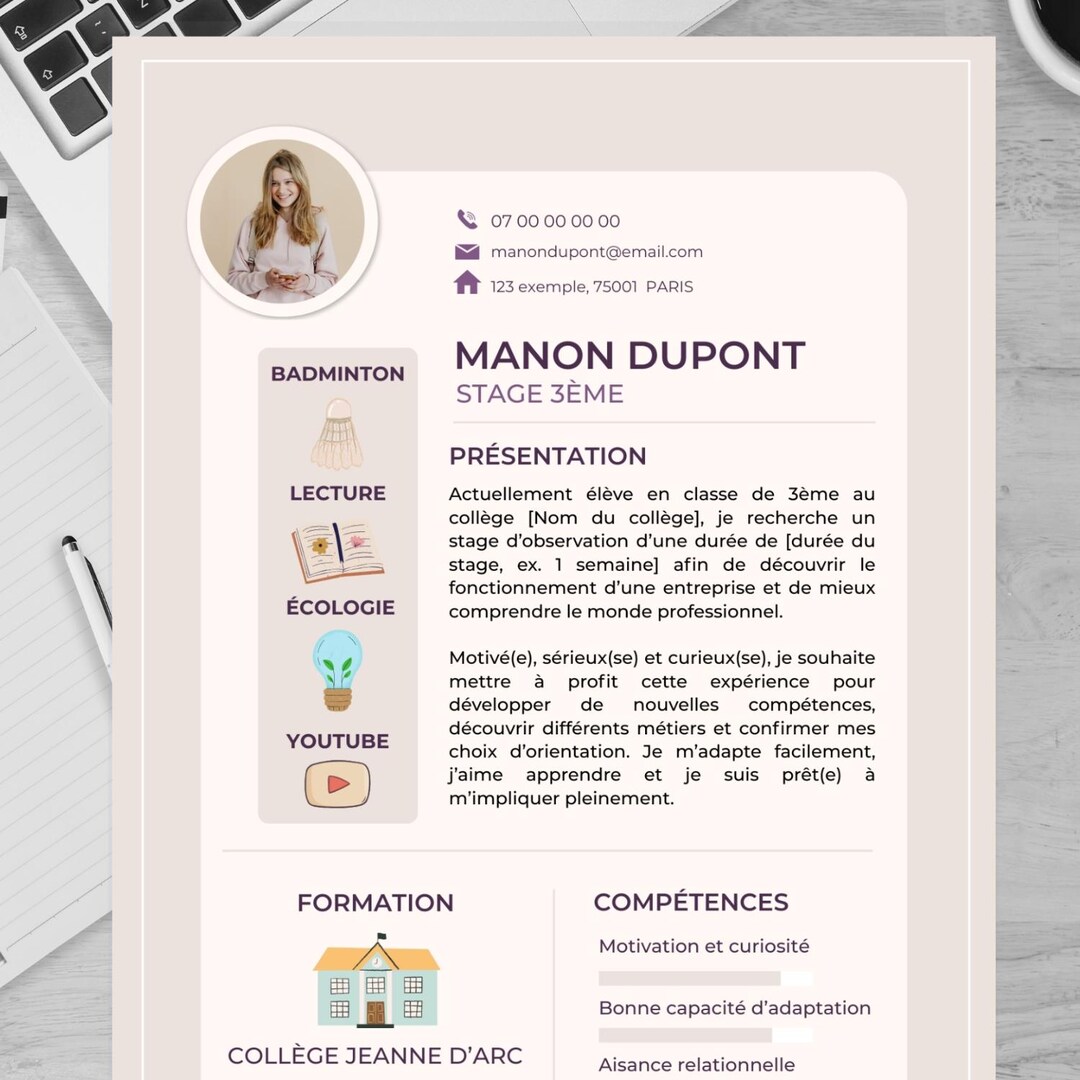 French 3rd Year Internship CV / French CV / Canva CV Template / CV and ...