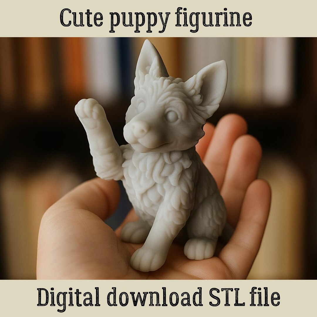 Cute Puppy STL File, 3D Printable Dog Figurine, Sitting Dog Model ...