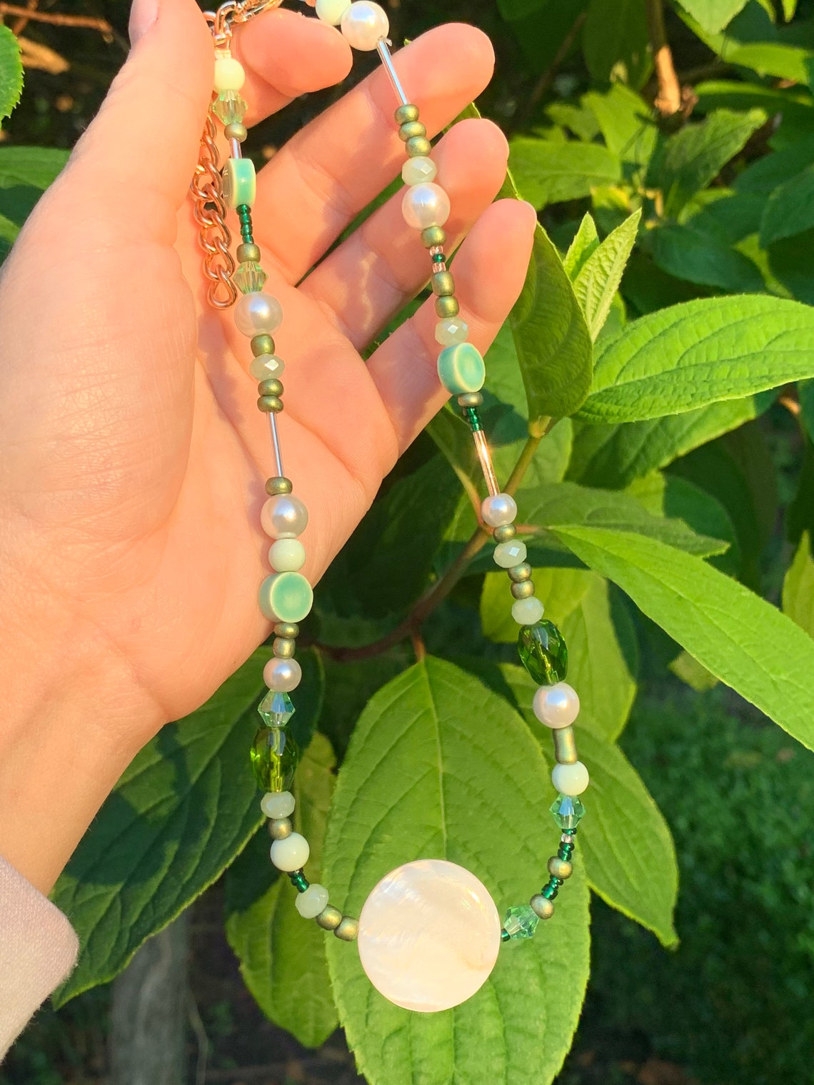 Trendy green and sage green necklace trendy green necklace | Etsy