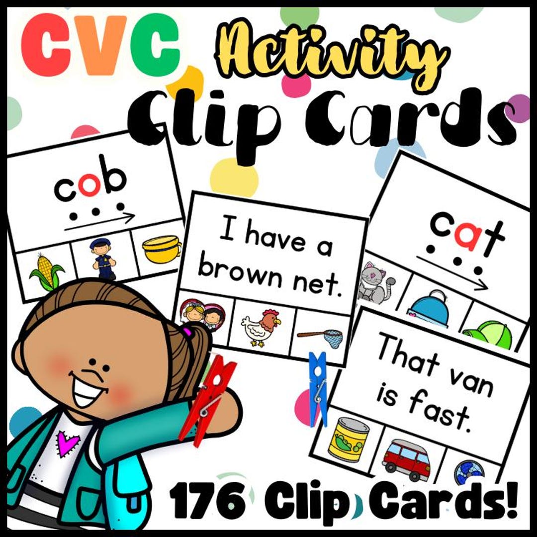 CVC Words & Sentence Clip Cards: Phonics Game (PDF Download) - Etsy