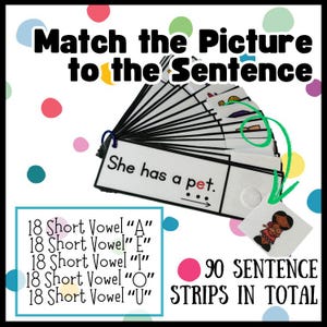 CVC Sentence Strips Activity: Read & Match Game (digital Download - Etsy