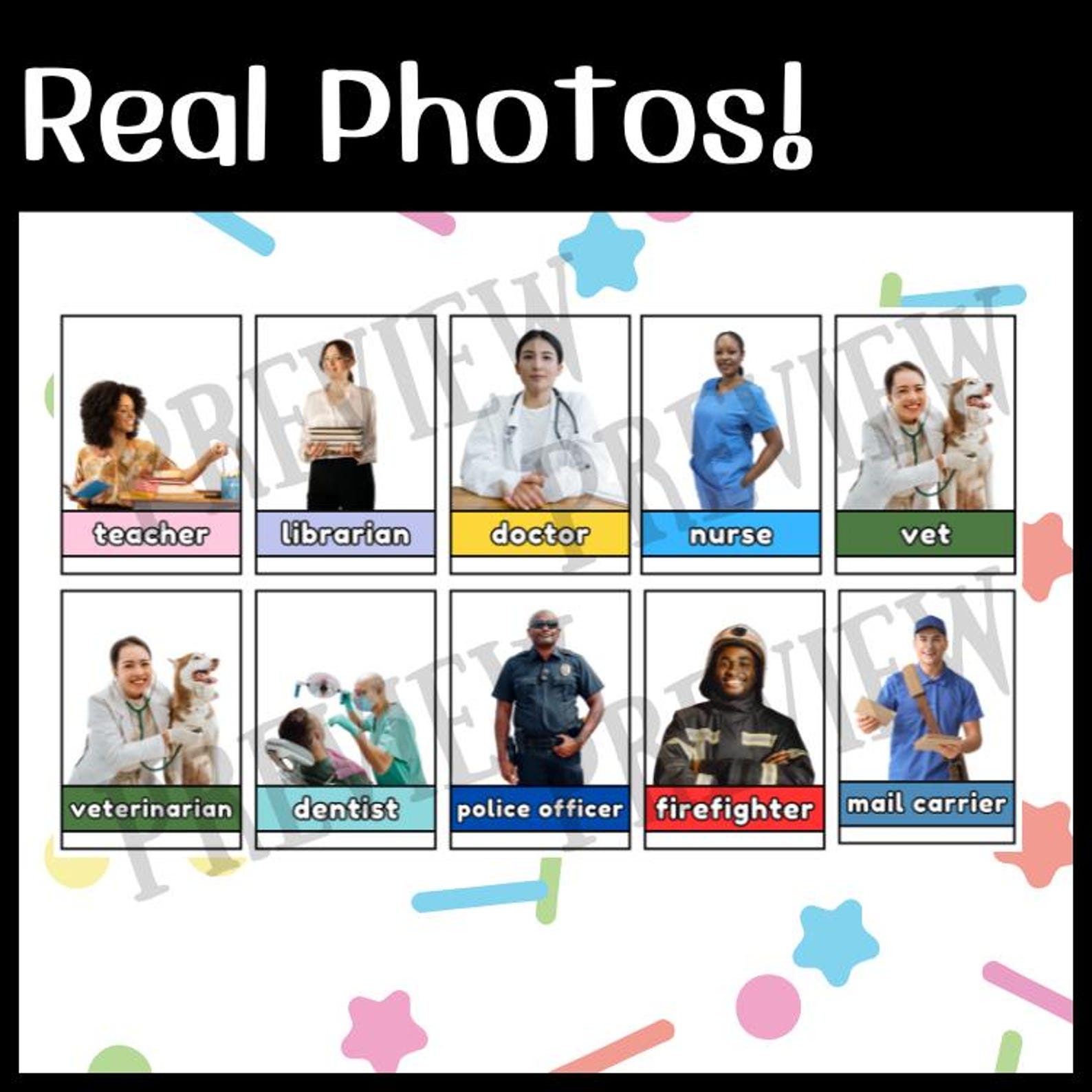 50 Community Helpers Flashcards | Graphic Photos + Real Photos - Etsy
