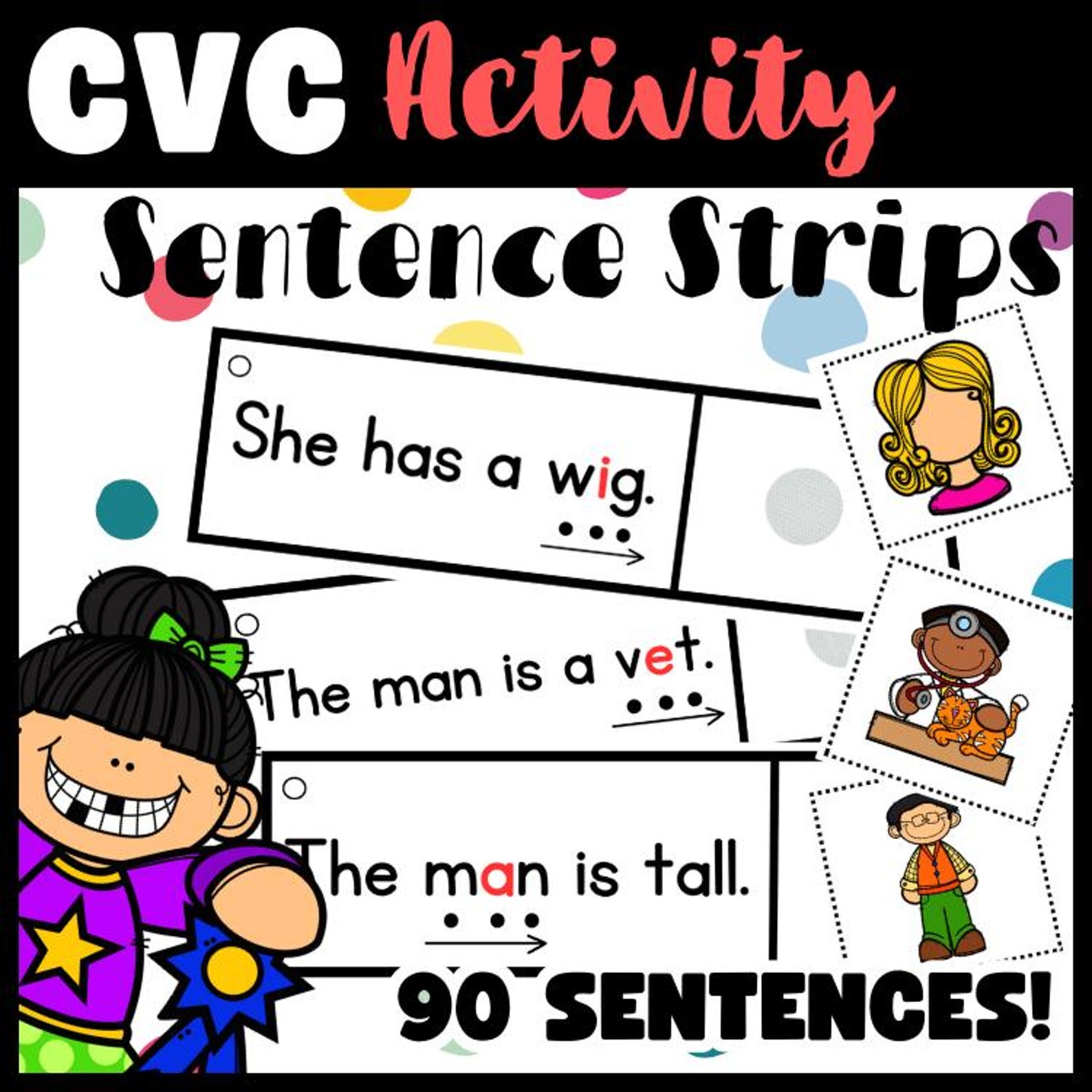 CVC Sentence Strips Activity: Read & Match Game (digital Download - Etsy