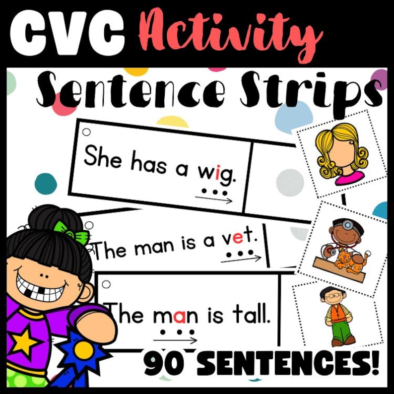 CVC Sentence Strips Activity: Read & Match Game (digital Download - Etsy