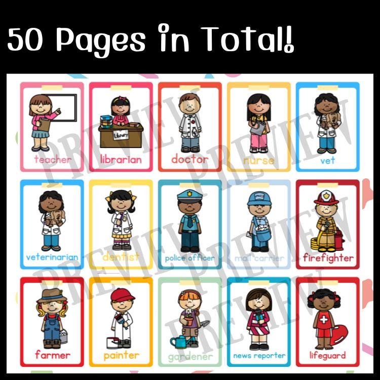 50 Community Helpers Flashcards | Graphic Photos + Real Photos - Etsy