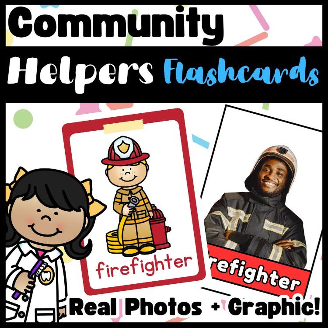 50 Community Helpers Flashcards | Graphic Photos + Real Photos - Etsy