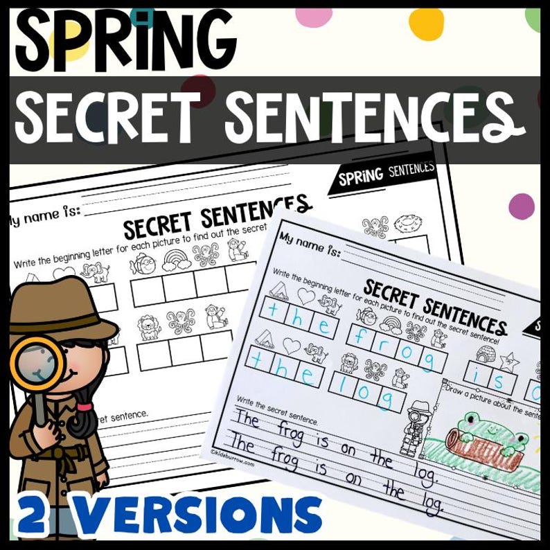 Spring Secret Sentence Worksheets | Beginning Sounds Activity | Sight ...