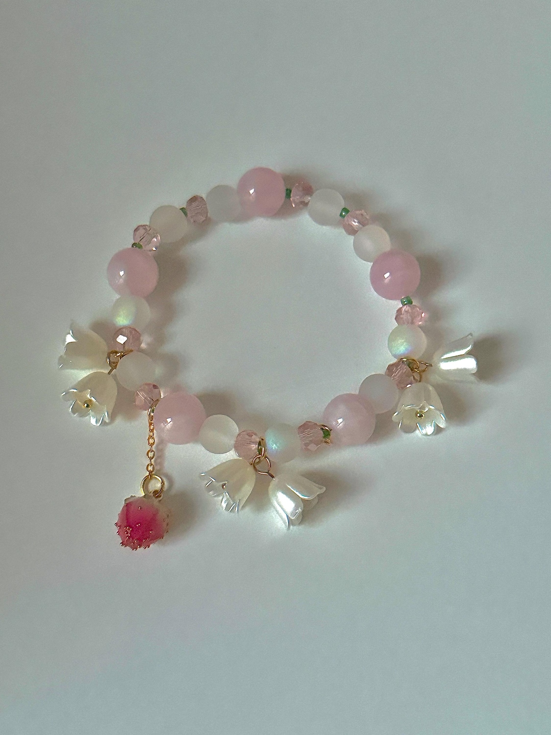 Bracelet élastique Perles Véritable Quartz Rose Et Cristal Plaqué or ...