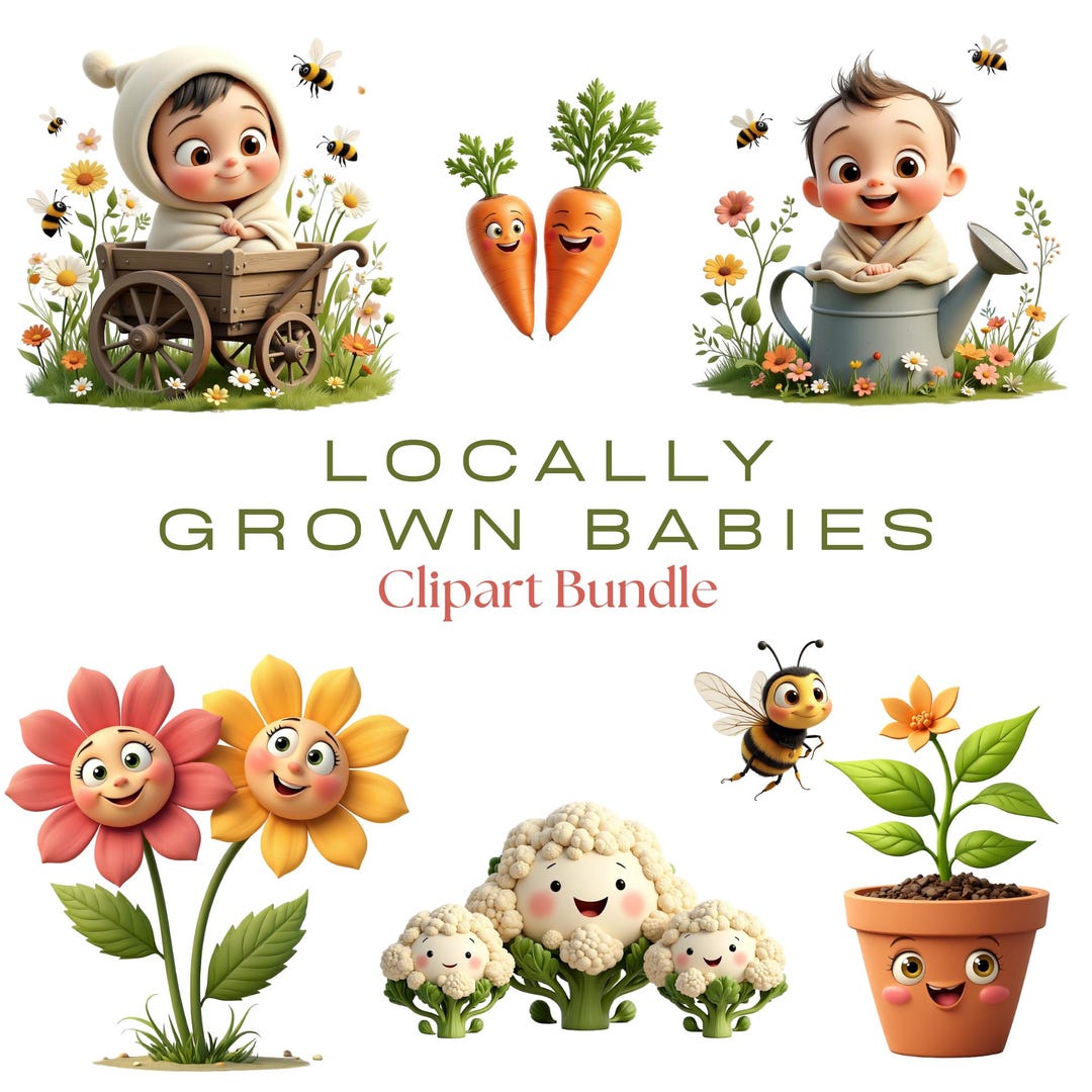Locally Grown Babies Clipart Bundle, Cute Baby Graphics, Farm Baby PNG ...