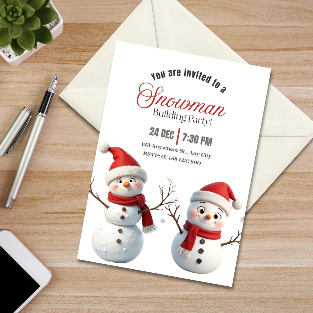 Snowman Christmas Party Invitation, Winter Holiday Kids Party Invite ...