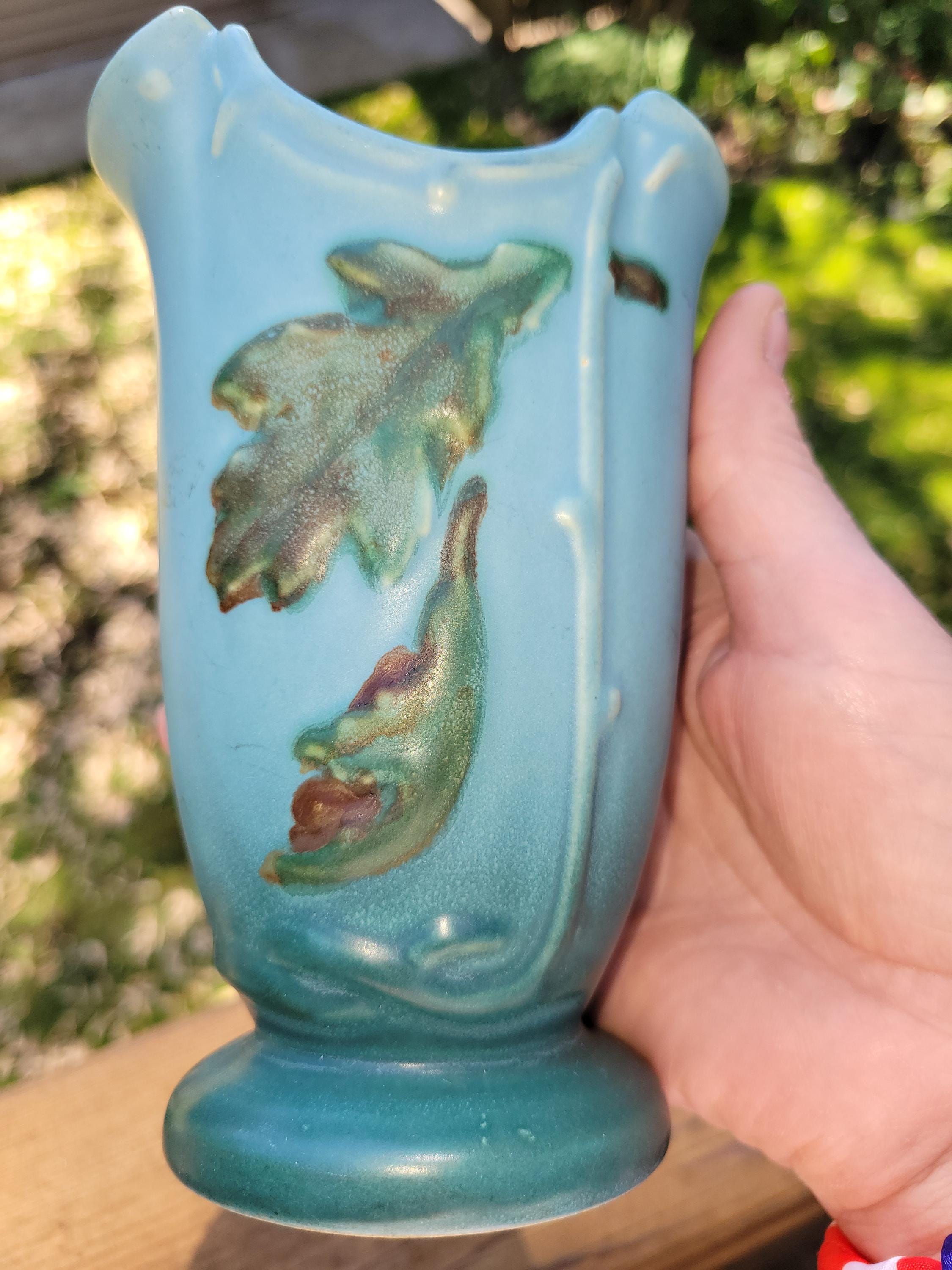 Vintage Art Deco Blue Weller Vase With Acorns and Leaves - Etsy