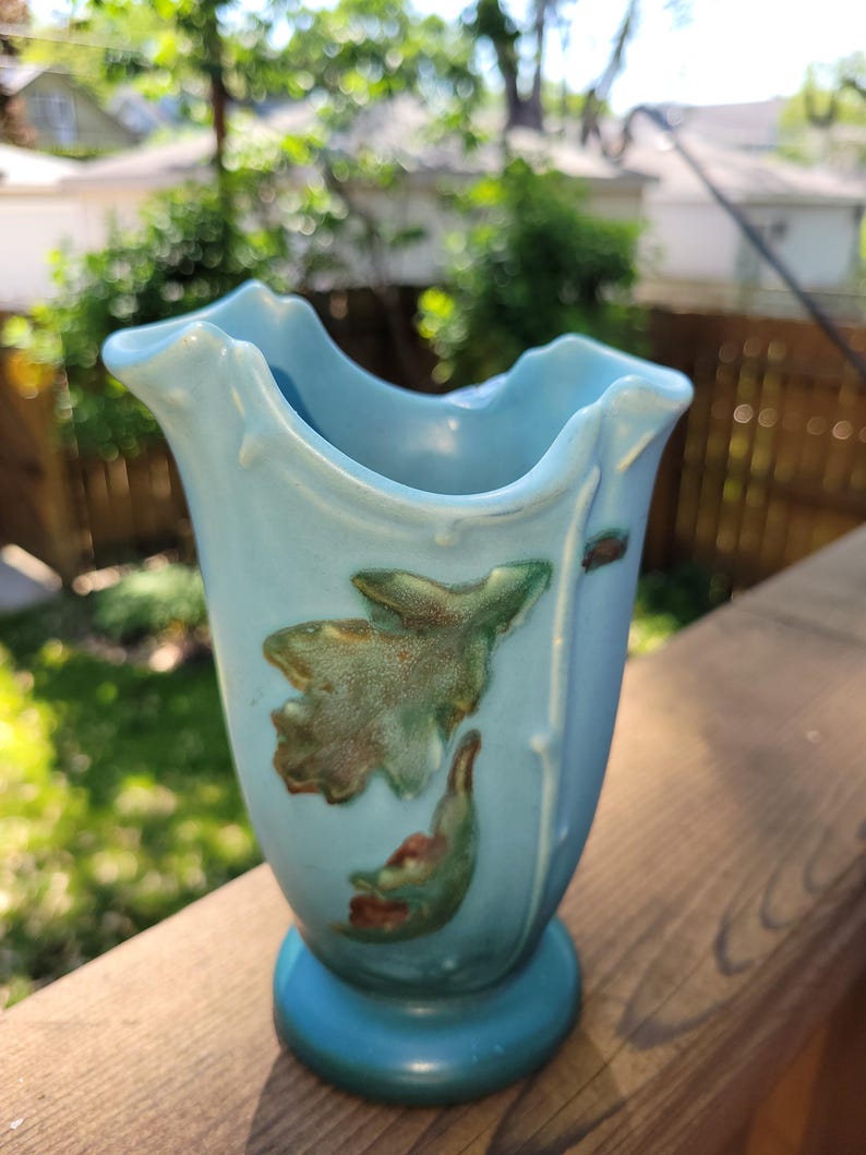 Vintage Art Deco Blue Weller Vase With Acorns and Leaves - Etsy