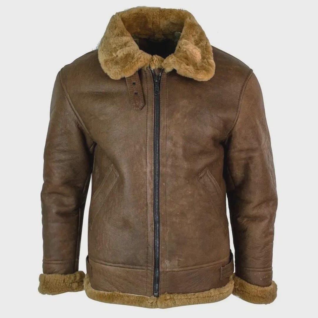 Men's Sheepskin RAF Pilot Jacket Shearling Fur Lined Leather Bomber ...