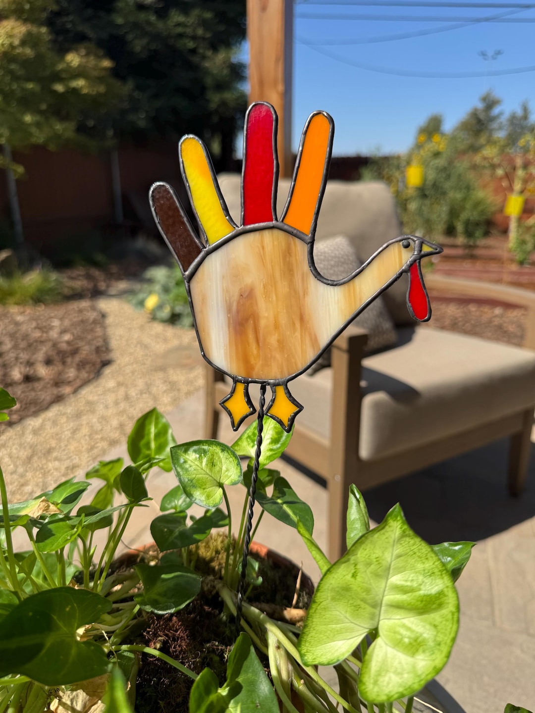 Stained Glass Handprint Turkey Plant Stake – Handcrafted Fall ...
