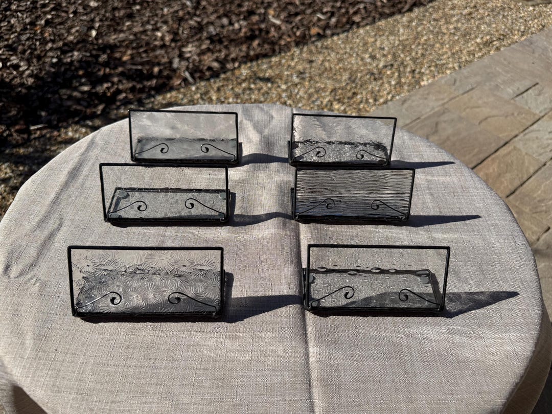Handmade Clear Textured Glass Business Card Stands – Elegant Stained ...