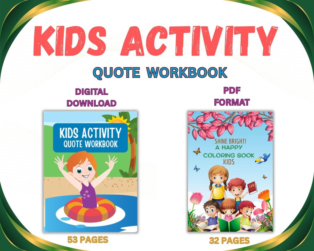 Printable Kids Activity Quote Workbook - Digital / Instant Downloadable ...